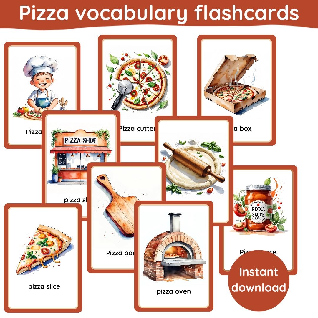 Pizza Vocabulary Flashcards | a Set of 16 Flashcards | Pizza | Cut-outs ...