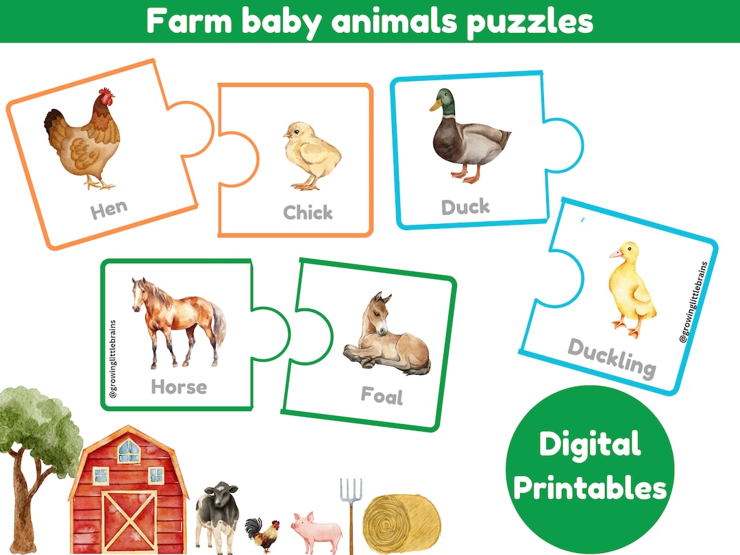 Farm Baby Animals Puzzles | Farm Animals Puzzles | Montessori Activity ...