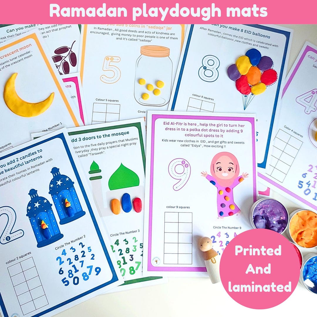 Ramadan Numbers Playdough Mats | 10 Mats | Counting Dough Mats ...