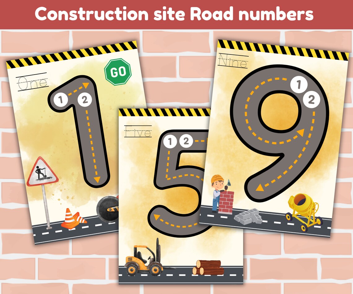 Construction Number Tracing Mats: Road Theme, Counting Activity ...