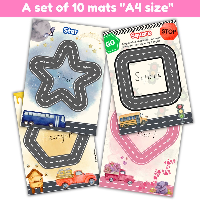 2D Shapes Road Tracing Mats | Transport Theme | a Set of 10 Mats A4 ...