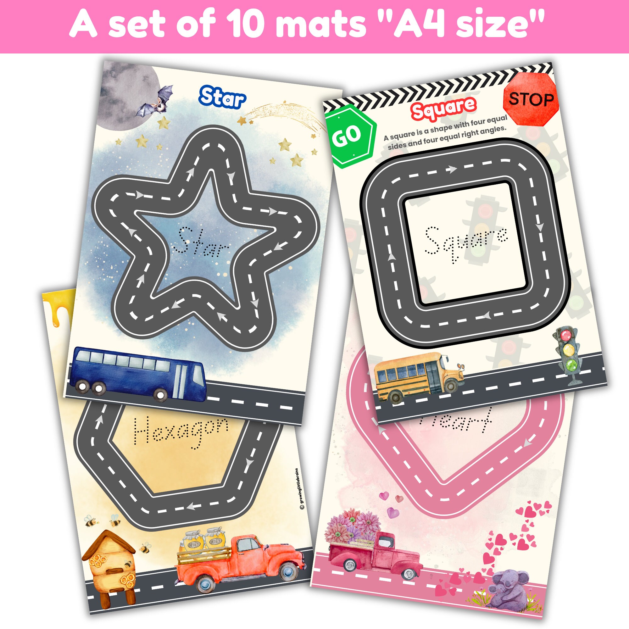 2D Shapes Road Tracing Mats | Transport Theme | a Set of 10 Mats A4 ...