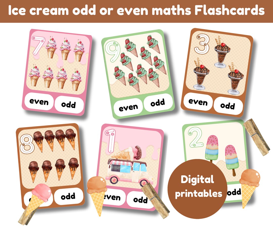 Ice Cream Odd or Even Flashcards | a Set of 11 Cards | Maths Flash ...