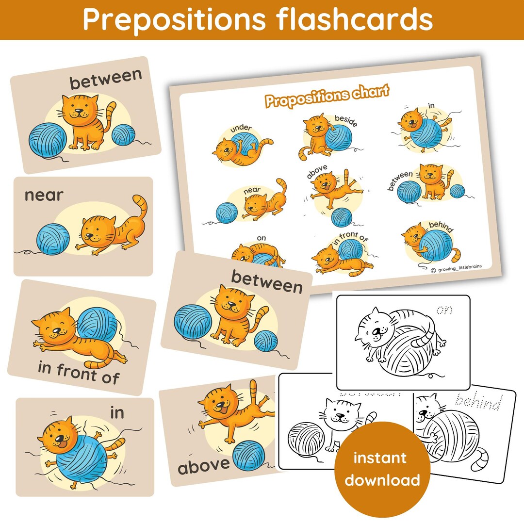 Prepositions Flashcards | 9 Flashcards Plus Cover | 9 Colouring Cards ...