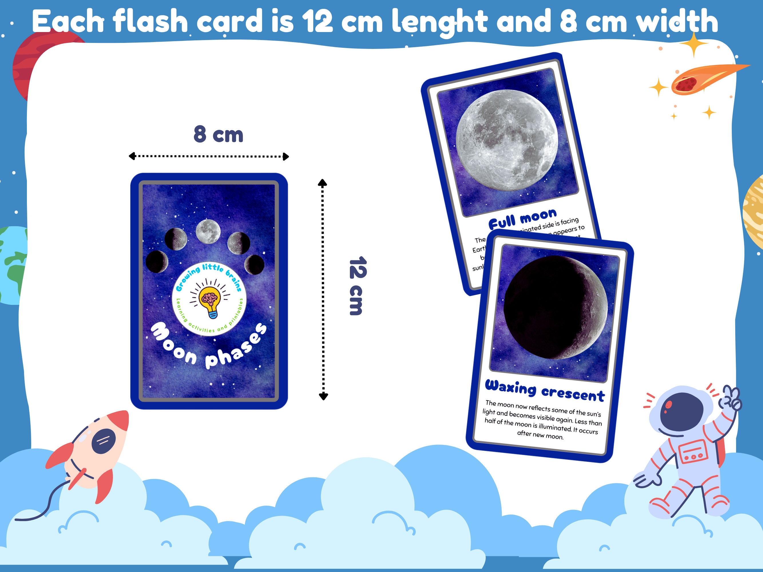 Moon Phases Flashcards | a Set of 9 Flashcards | With Detailed ...
