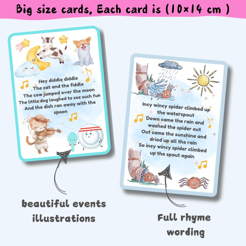 Nursery Rhymes Flashcards | a Set If 6 Flashcards | A6 Size | Beautiful ...