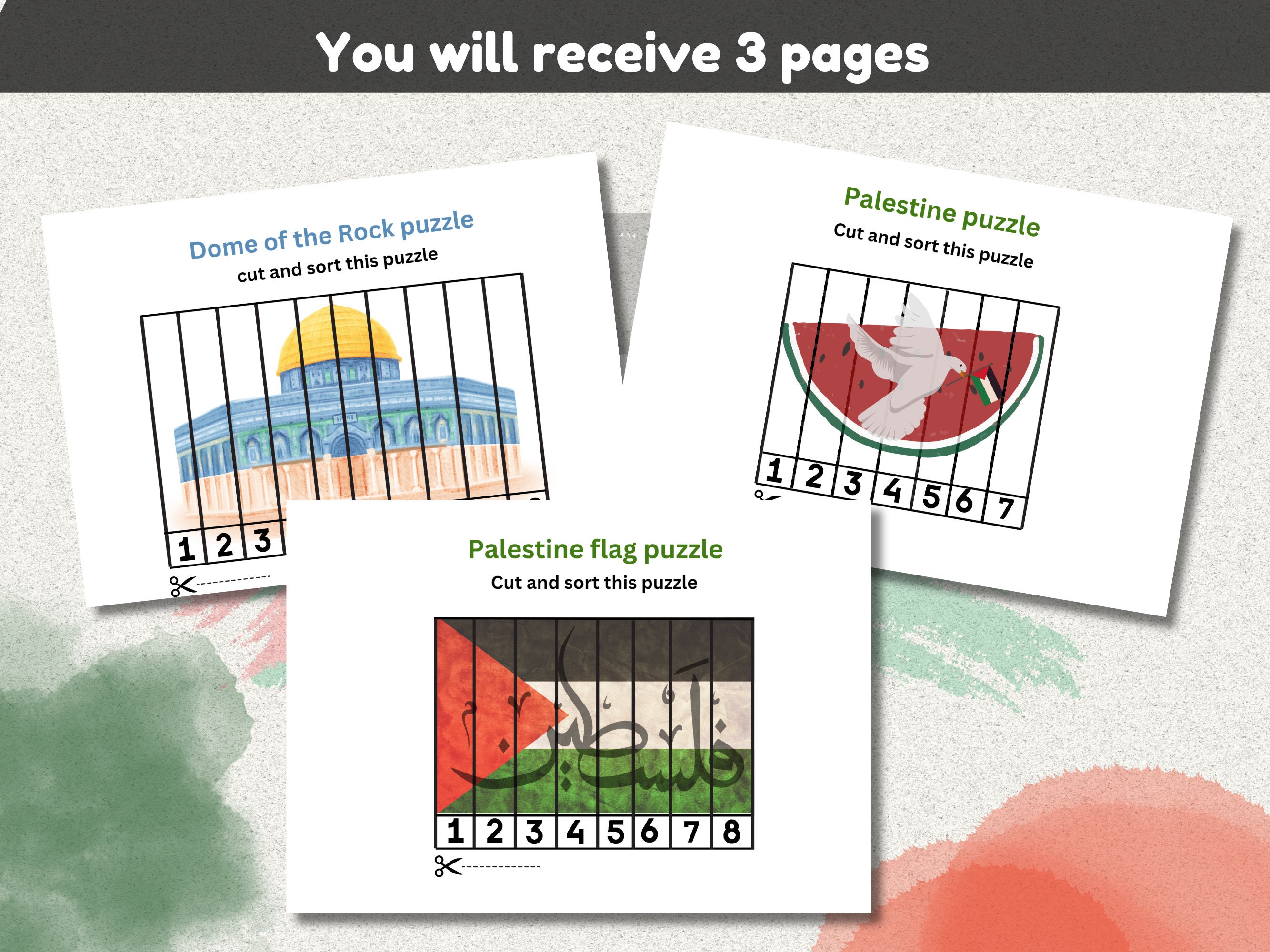 Palestine Puzzle | Palestinian Symbols Puzzles | Kids Learning Activity ...