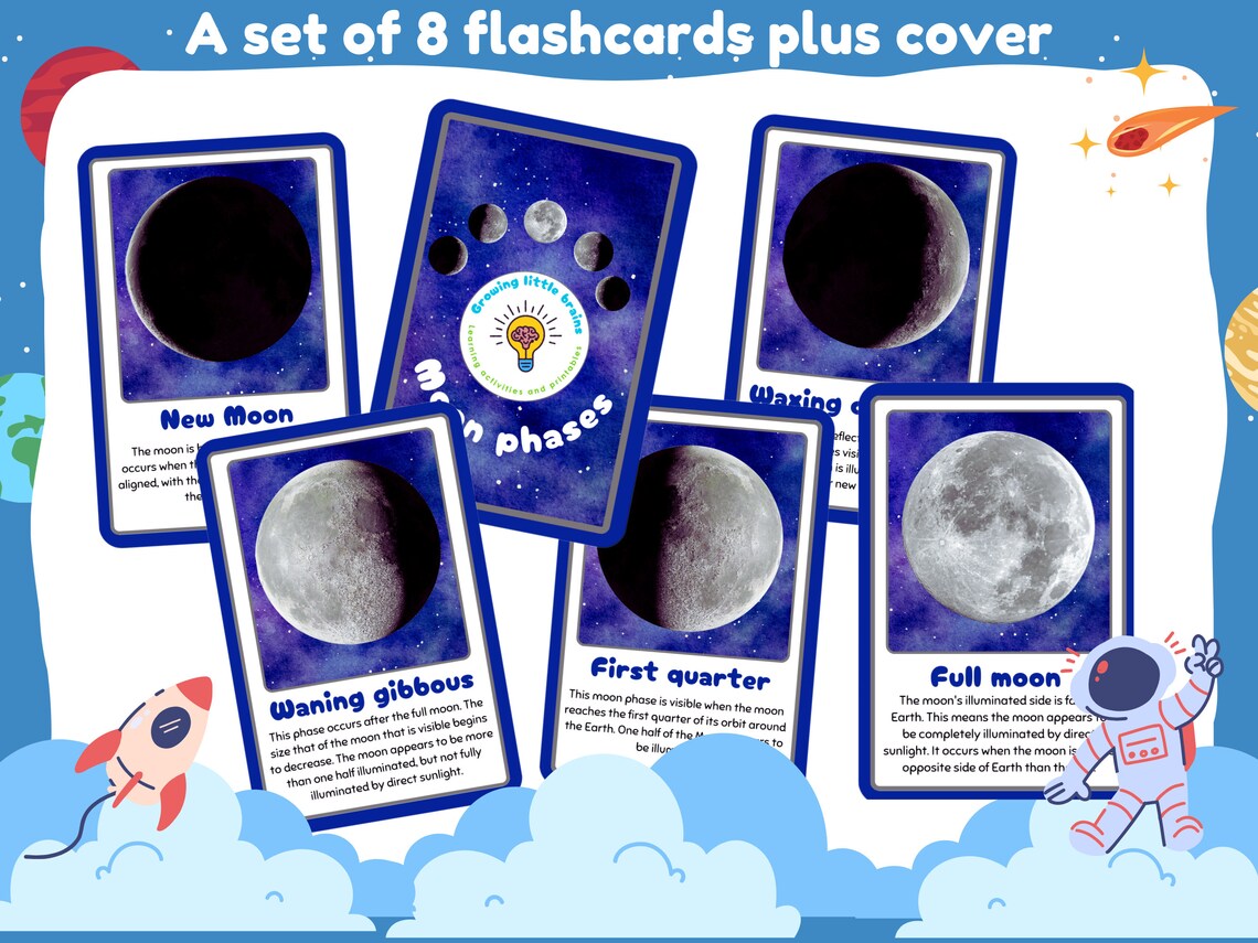 Moon Phases Flashcards | a Set of 9 Flashcards | With Detailed ...