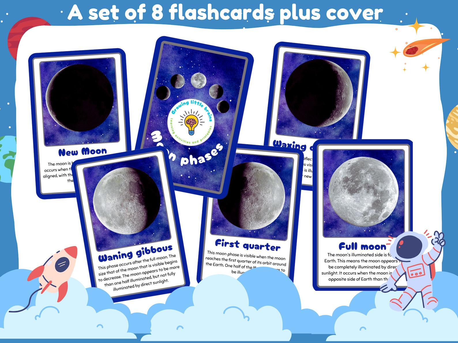 Moon Phases Flashcards | a Set of 9 Flashcards | With Detailed ...