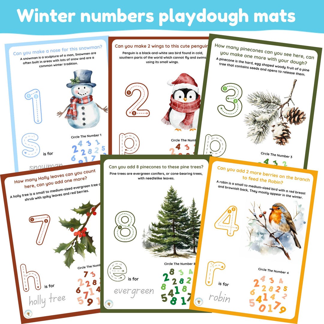 Winter Themed Playdough Mats | 10 Mats | Count 1-10 | Letters and Words ...