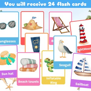 On the Beach Flash Cards | 24 Colourful Beach Flash Cards | Summer ...