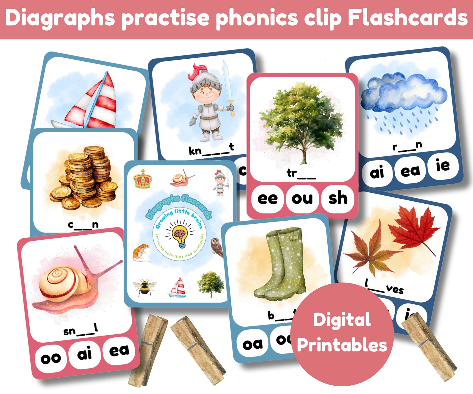 Digraphs Practice Phonics Flashcards | a Set of 18 Cards Plus Cover ...