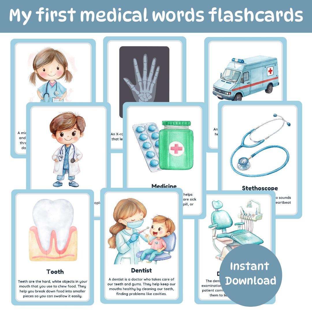 Medical Facts Flashcards for Kids | a Set of 25 Flashcards | Dentist ...
