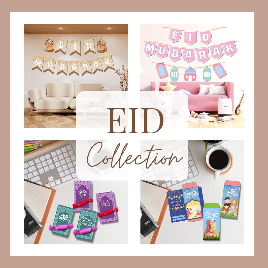Eid Decoration and Cards Bundle | 2 Eid Banners | 3 Eidi Cards Designs ...
