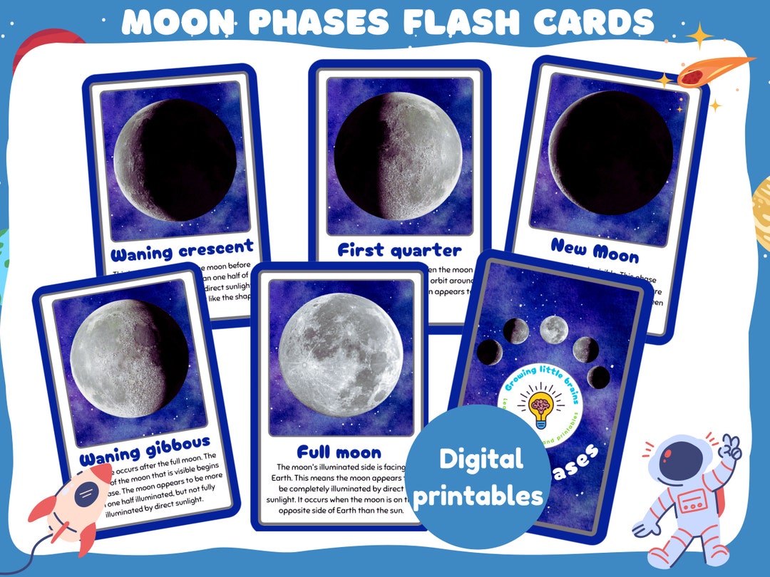 Moon Phases Flashcards | a Set of 9 Flashcards | With Detailed ...