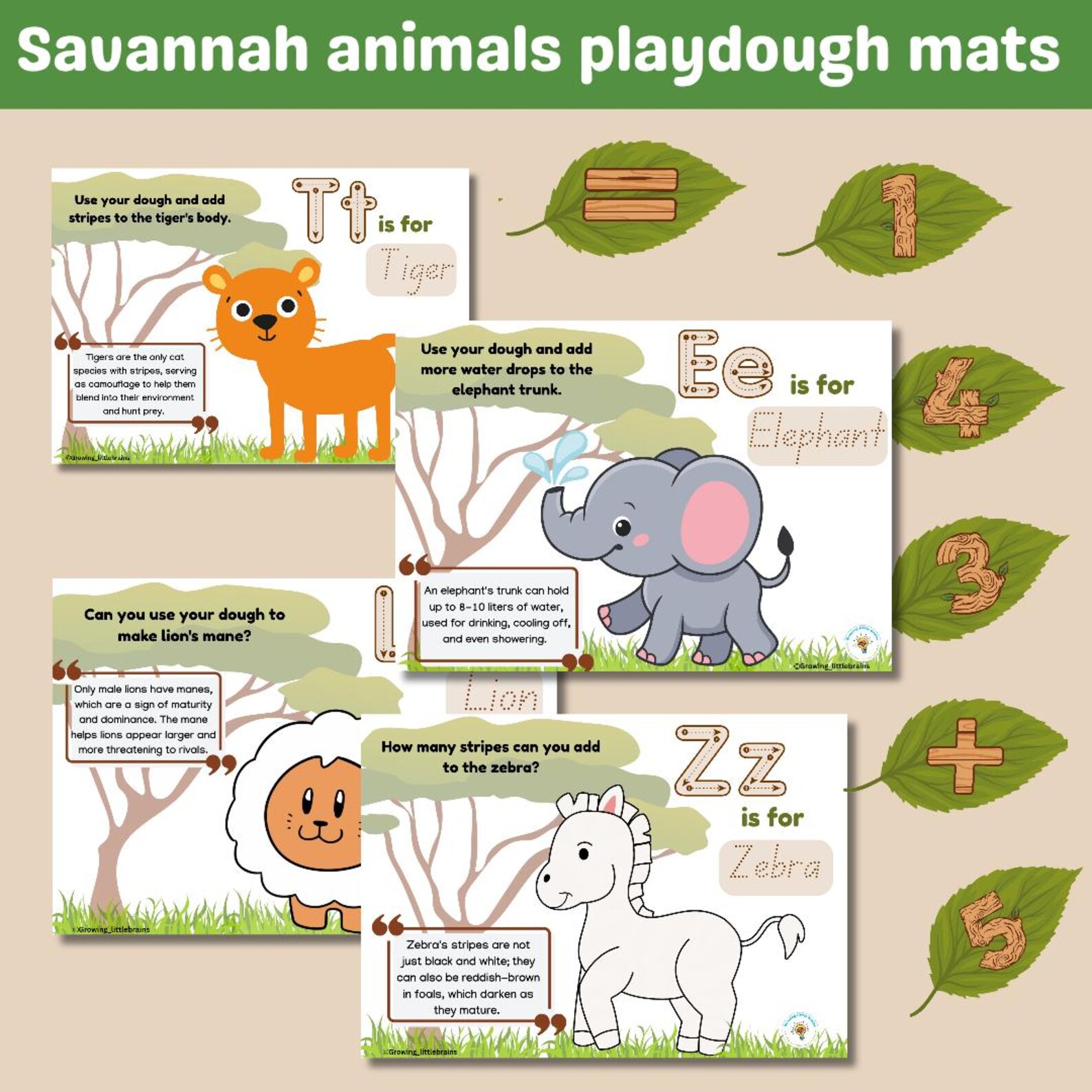Savannah Animals Playdough Mats | Savannah Animals | 5 Dough Mats Pluse ...