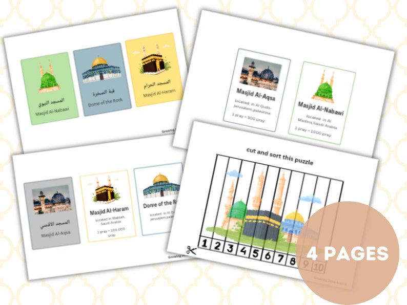 The Holy Mosques Flash Cards and Puzzle Al Aqsa Mosque Al Masjid Al ...