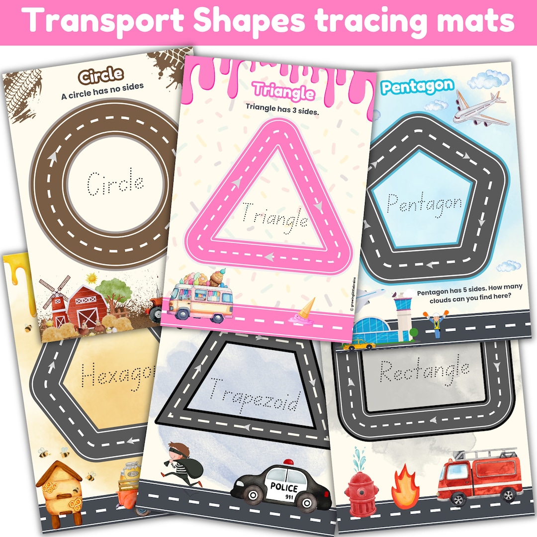 2D Shapes Road Tracing Mats | Transport Theme | a Set of 10 Mats A4 ...