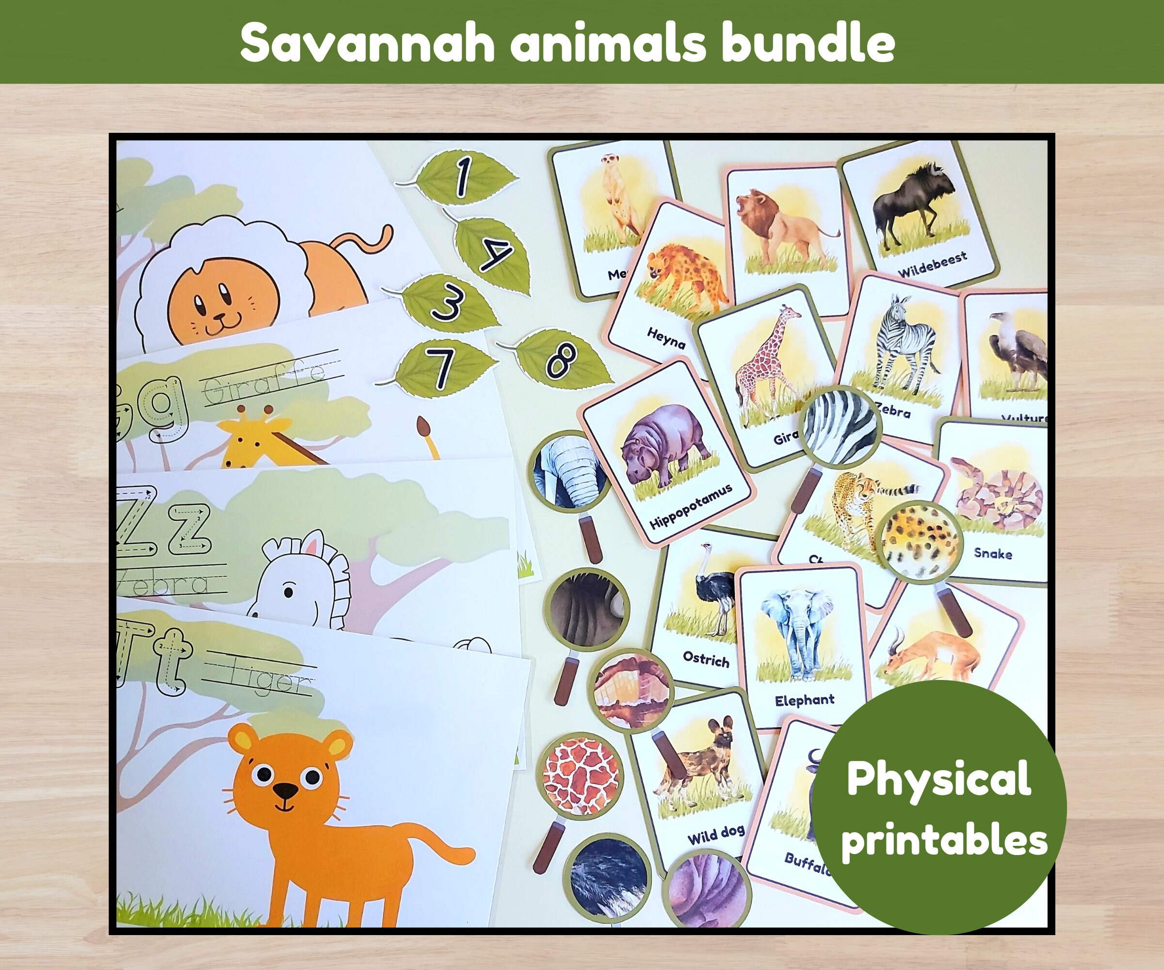 Savannah Animals Bundle| 19 Flashcards Plus Cover |19 Animals Patterns ...