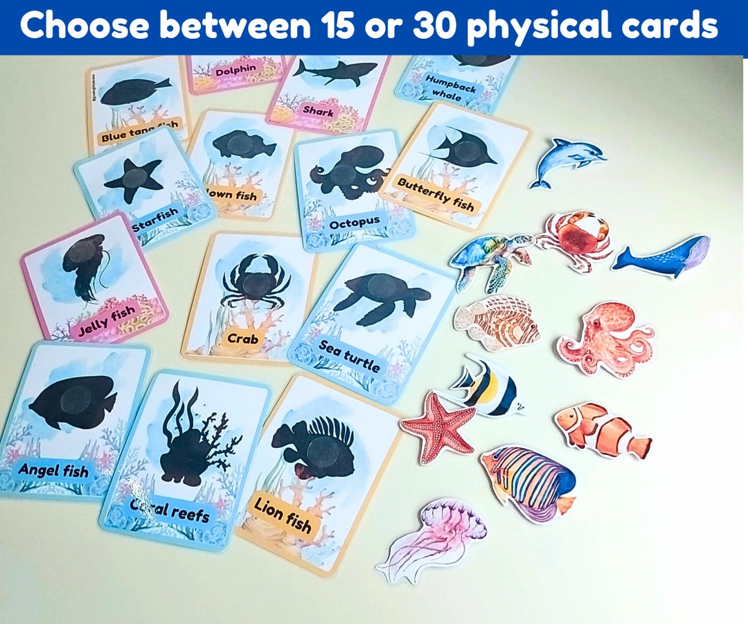 Sea Animals Shadow Matching Flashcards | Montessori Flashcards ...