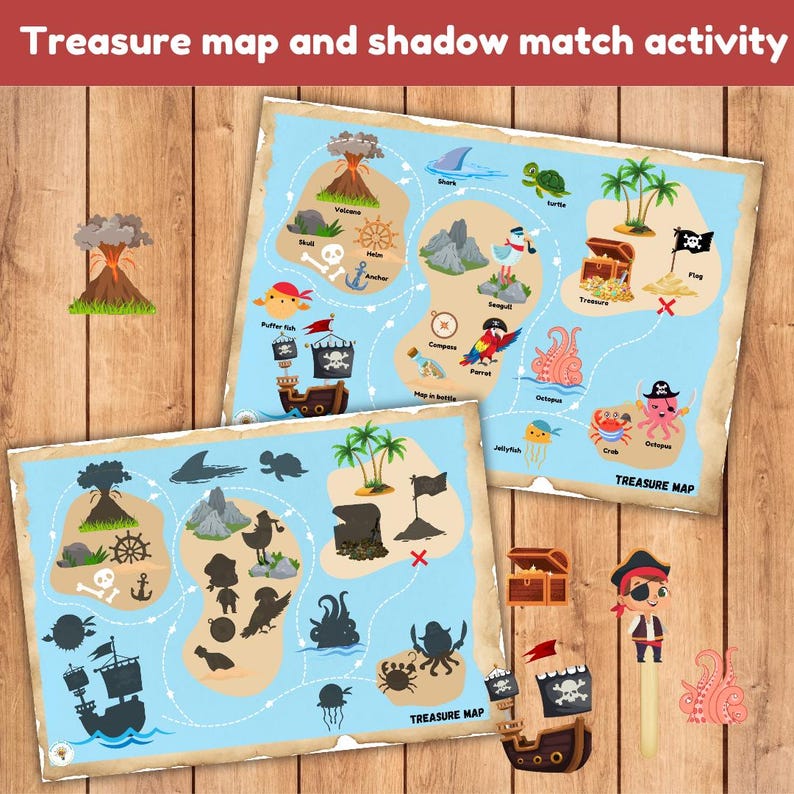 Pirates Treasure Map and Pirate Ship Parts | Pirates Fun Activities ...