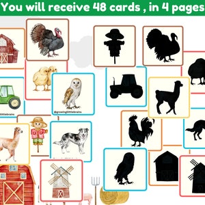 Farm Animals Shadow Matching Game | Into the Farm Matching Cards ...