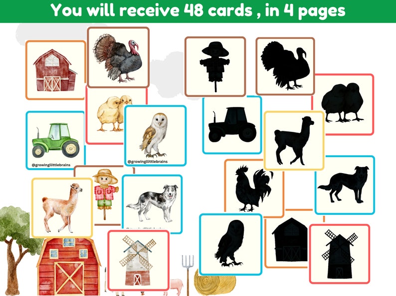 Farm Animals Shadow Matching Game | Into the Farm Matching Cards ...