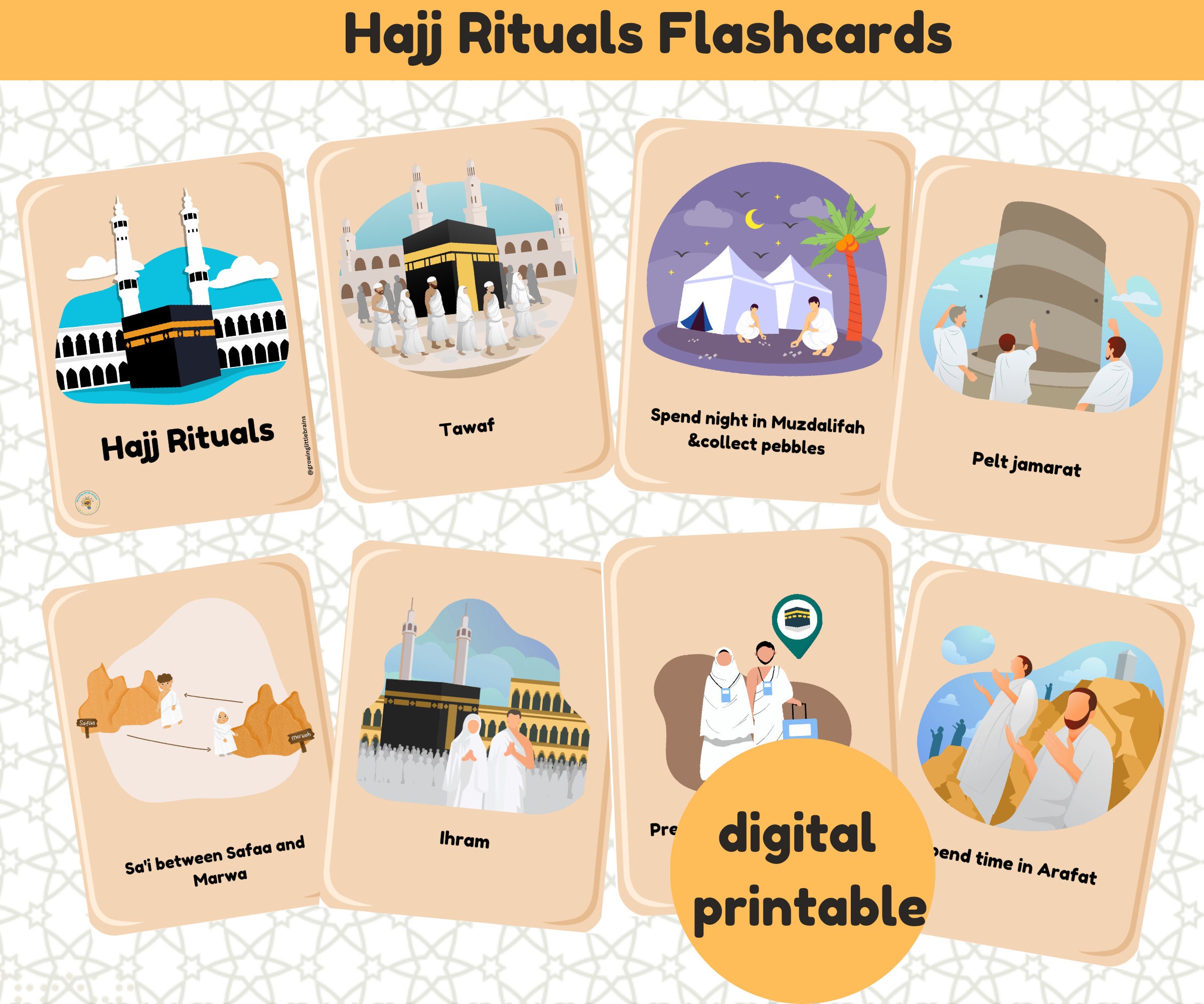 Hajj Rituals Flash Cards Hajj for Kids Islamic Learning Resources Hajj ...