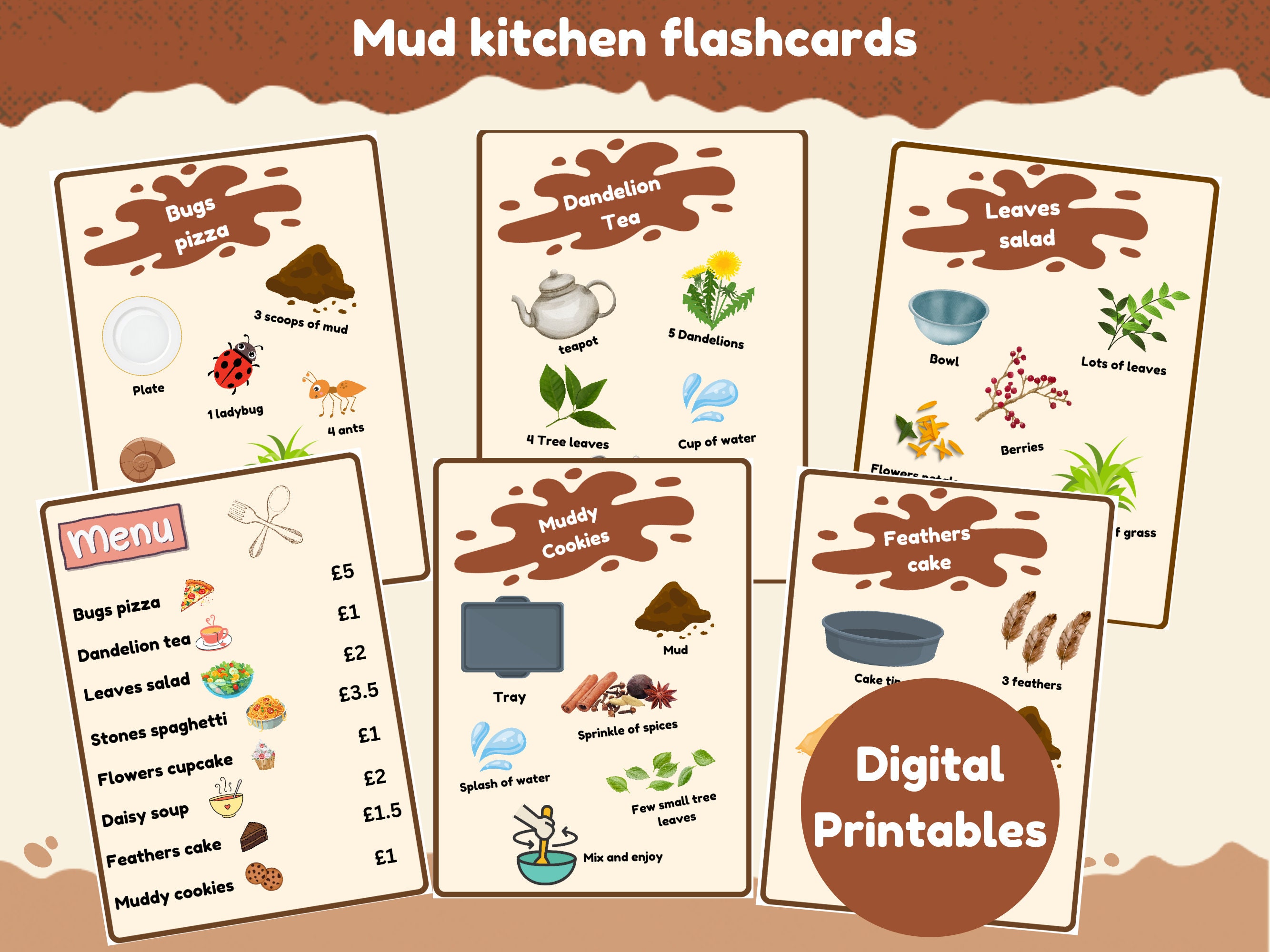 Mud Kitchen Flash Cards | Mud Kitchen Recipes | 9 Flash Cards | Digital ...