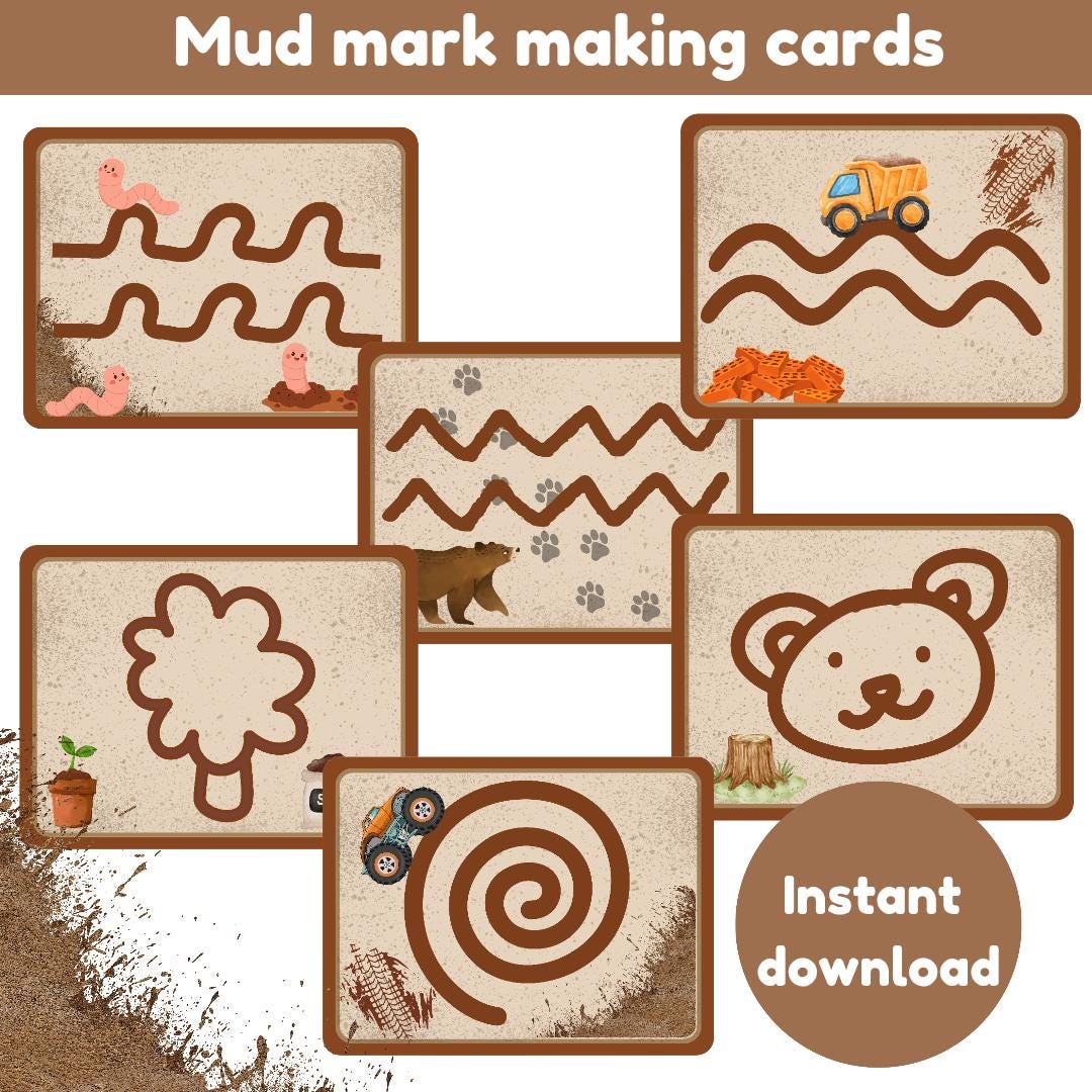 Mud Mark Making Cards | a Set of 20 Flashcards Plus Cover | Prewriting ...