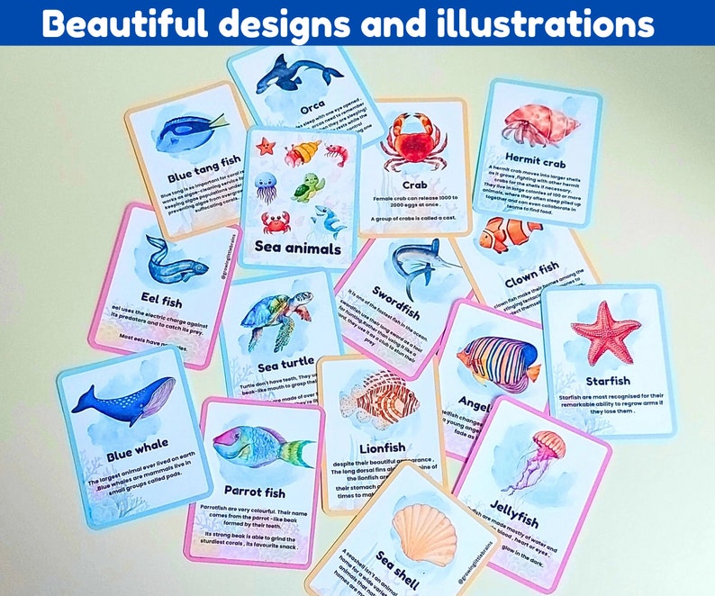 Sea Animals Facts Flashcards | Ocean Animals | Montessori Flashcards ...