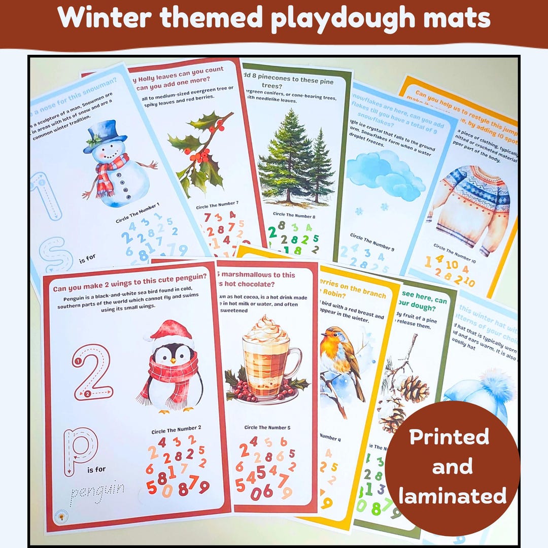 10 Winter Themed Playdough Mats | Counting | Numbers 1-10 | Letters and ...