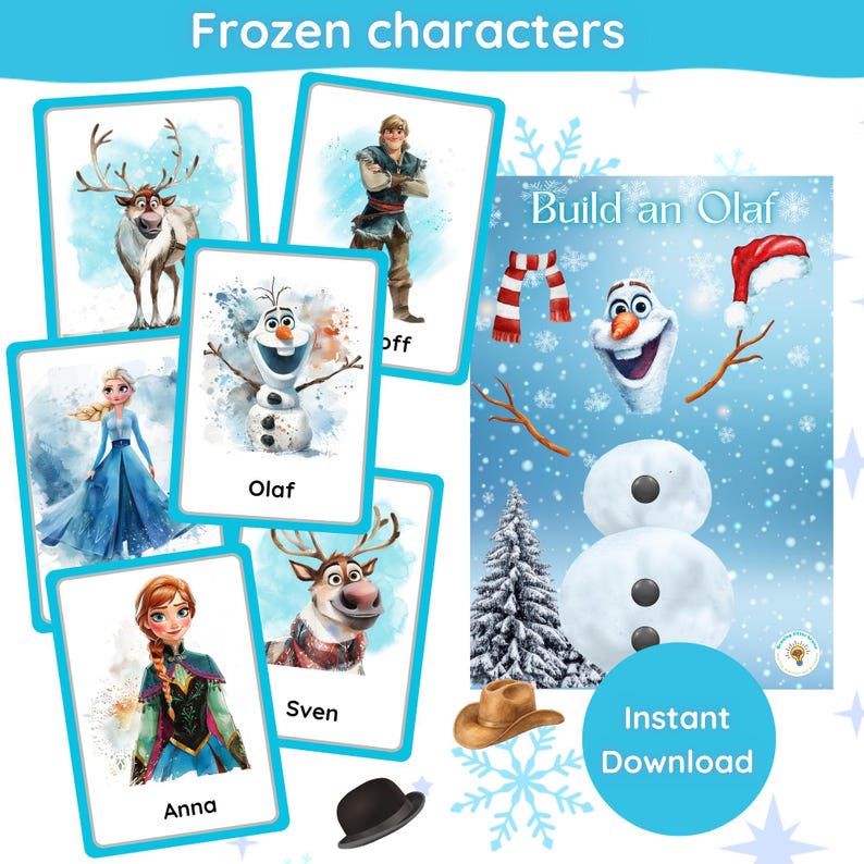 Frozen Printables, Build an Olaf Activity, 10 Flashcards (digital ...