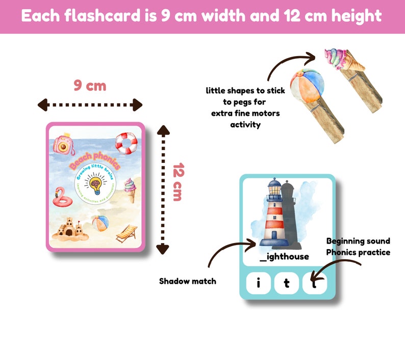 Beach Shadow Match and Phonics Flashcards | a Set of 18 Flashcards Plus ...