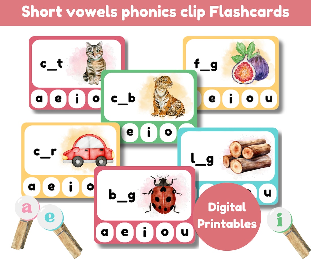 Short Vowels Phonics Clip Flashcards | a Set of 16 Flashcards Plus ...