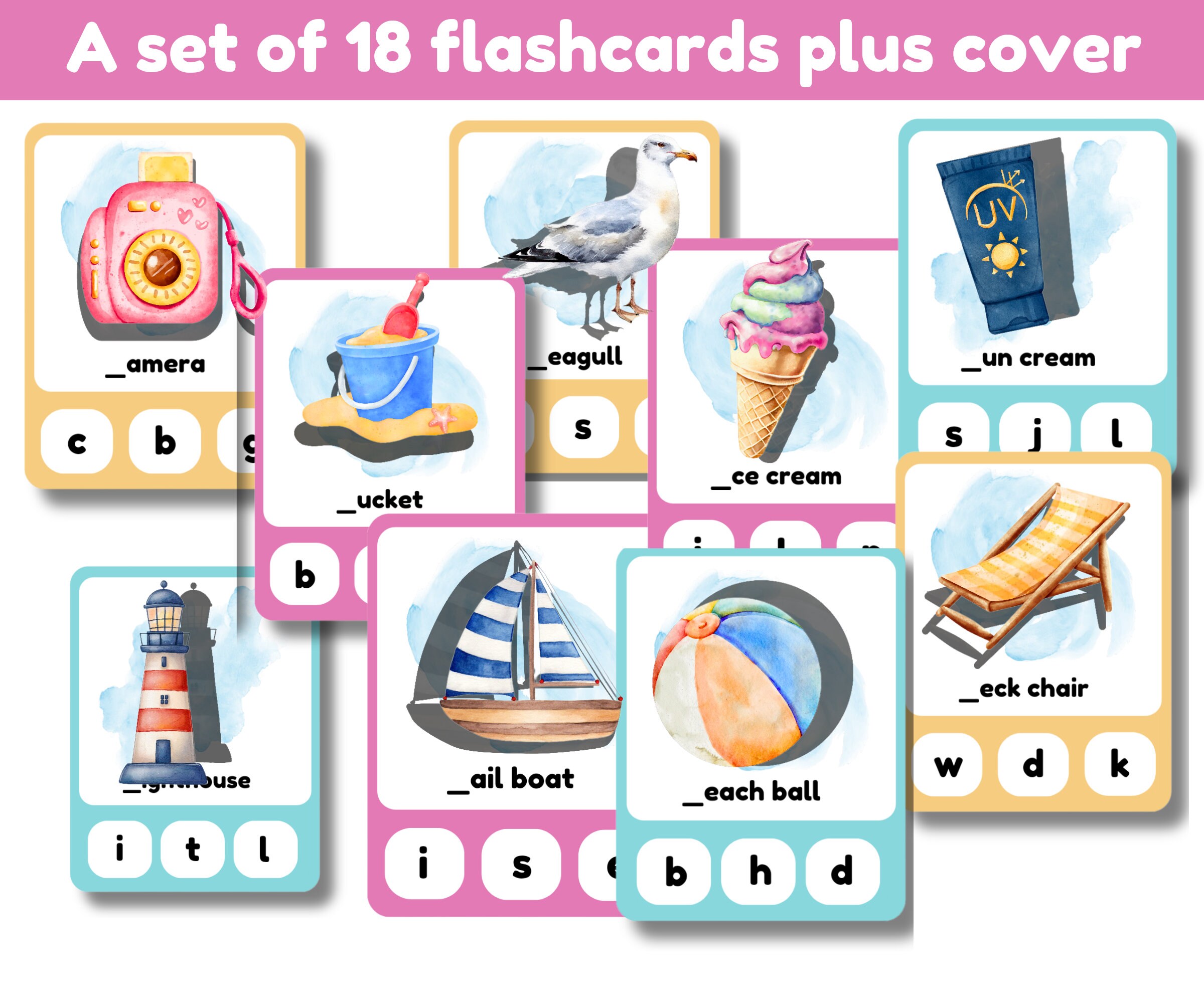Beach Shadow Match and Phonics Flashcards | a Set of 18 Flashcards Plus ...