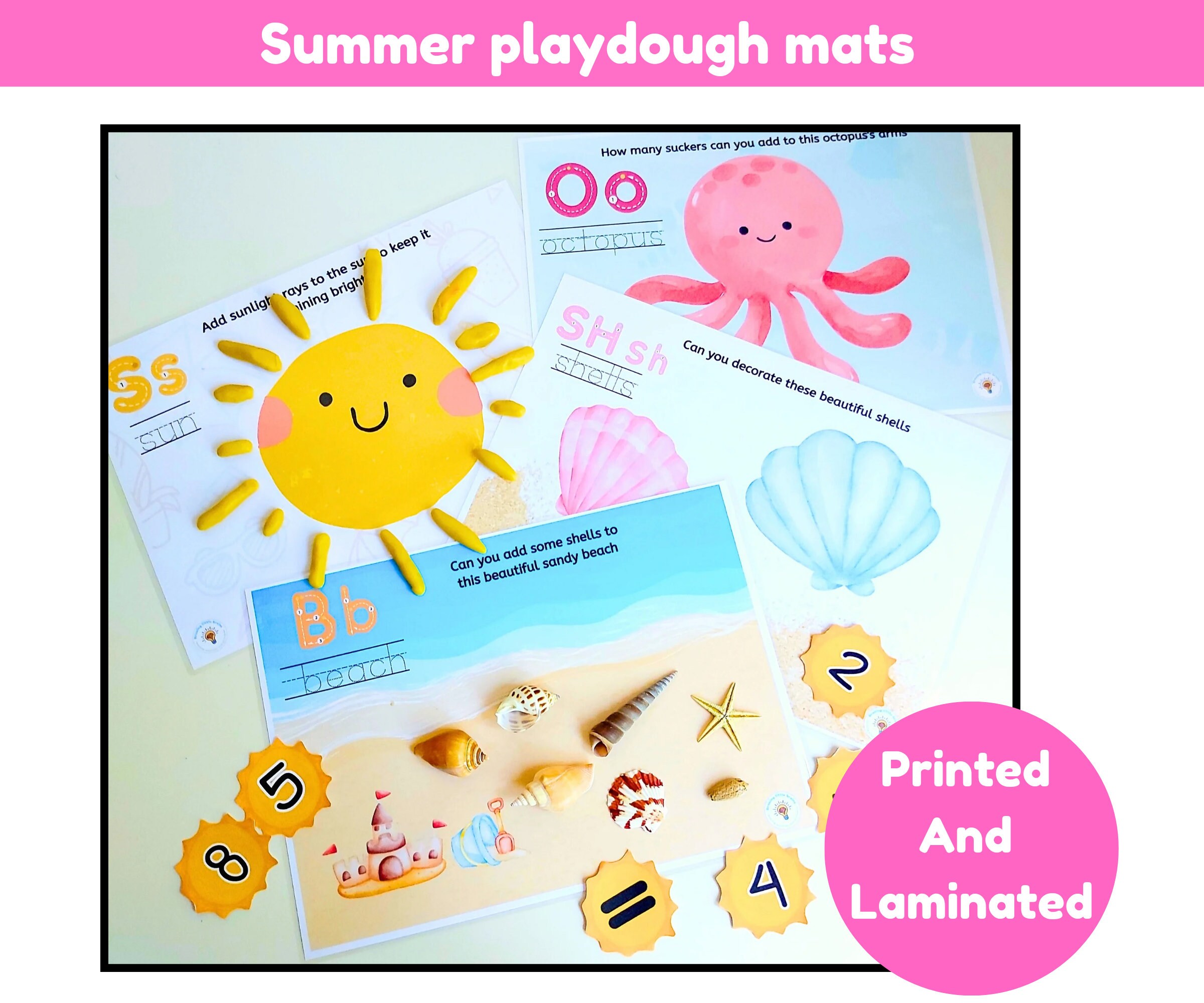 Summer Playdough Mats | a Set of 10 Playdough Mats Plus Number Coins to ...