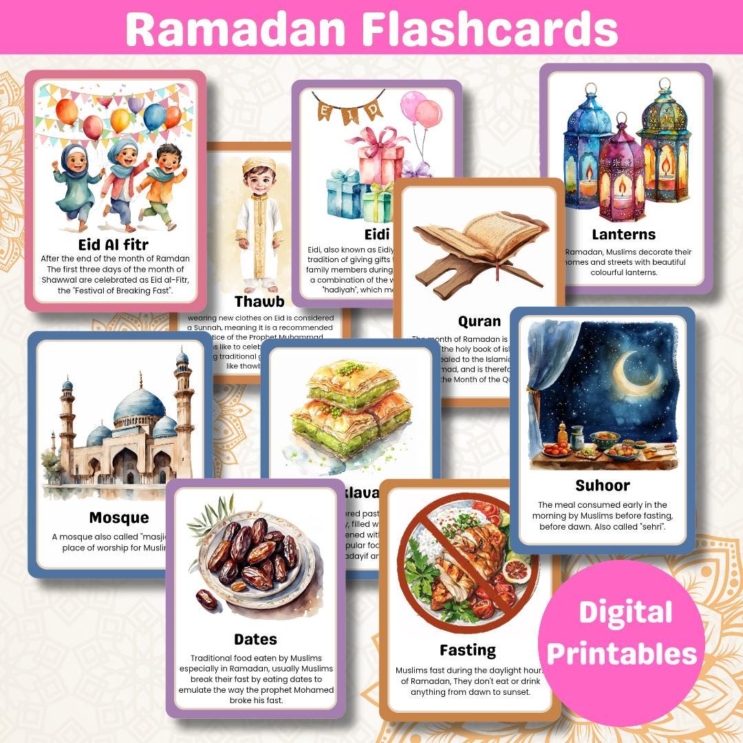 Ramadan Flash Cards and Story Props | Ramadan 16 Flash Cards | Islamic ...