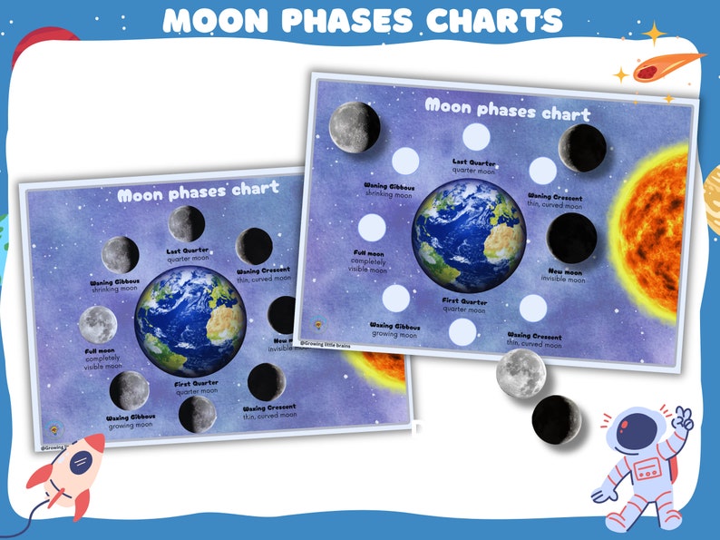 Moon Phases Chart and Model Moon Phases Space Homeschooling Montessori ...