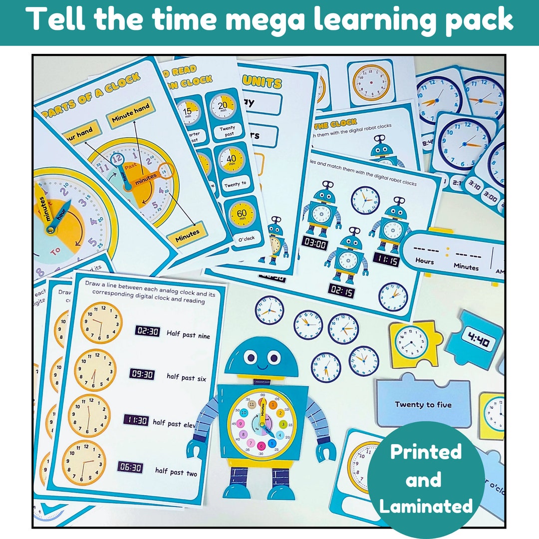 Tell the Time Mega Learning Pack | Printed and Laminated | Wipeable ...