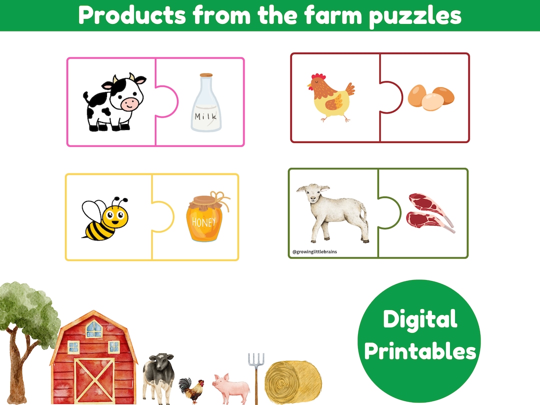 Products From the Farm Puzzles,farm Animals ,in the Farm Activity ...