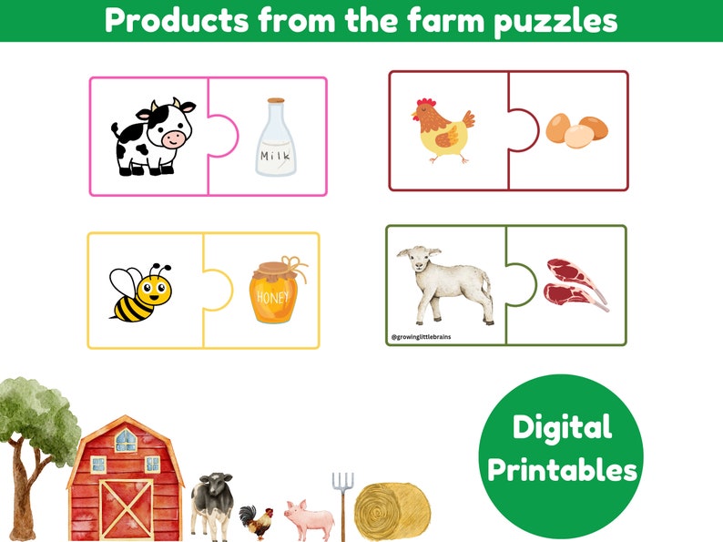 Products From the Farm Puzzles,farm Animals ,in the Farm Activity ...
