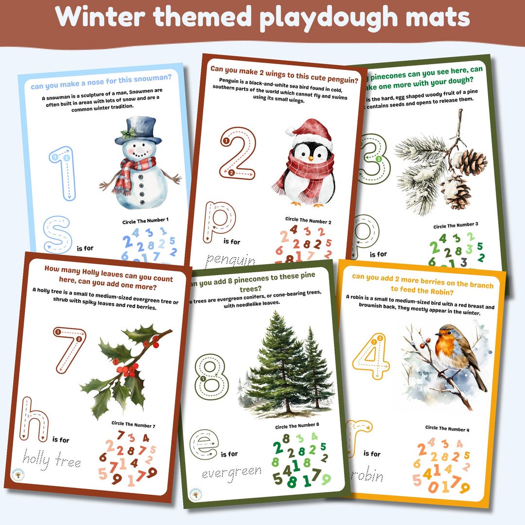 Winter Themed Playdough Mats | 10 Mats | Count 1-10 | Letters and Words ...