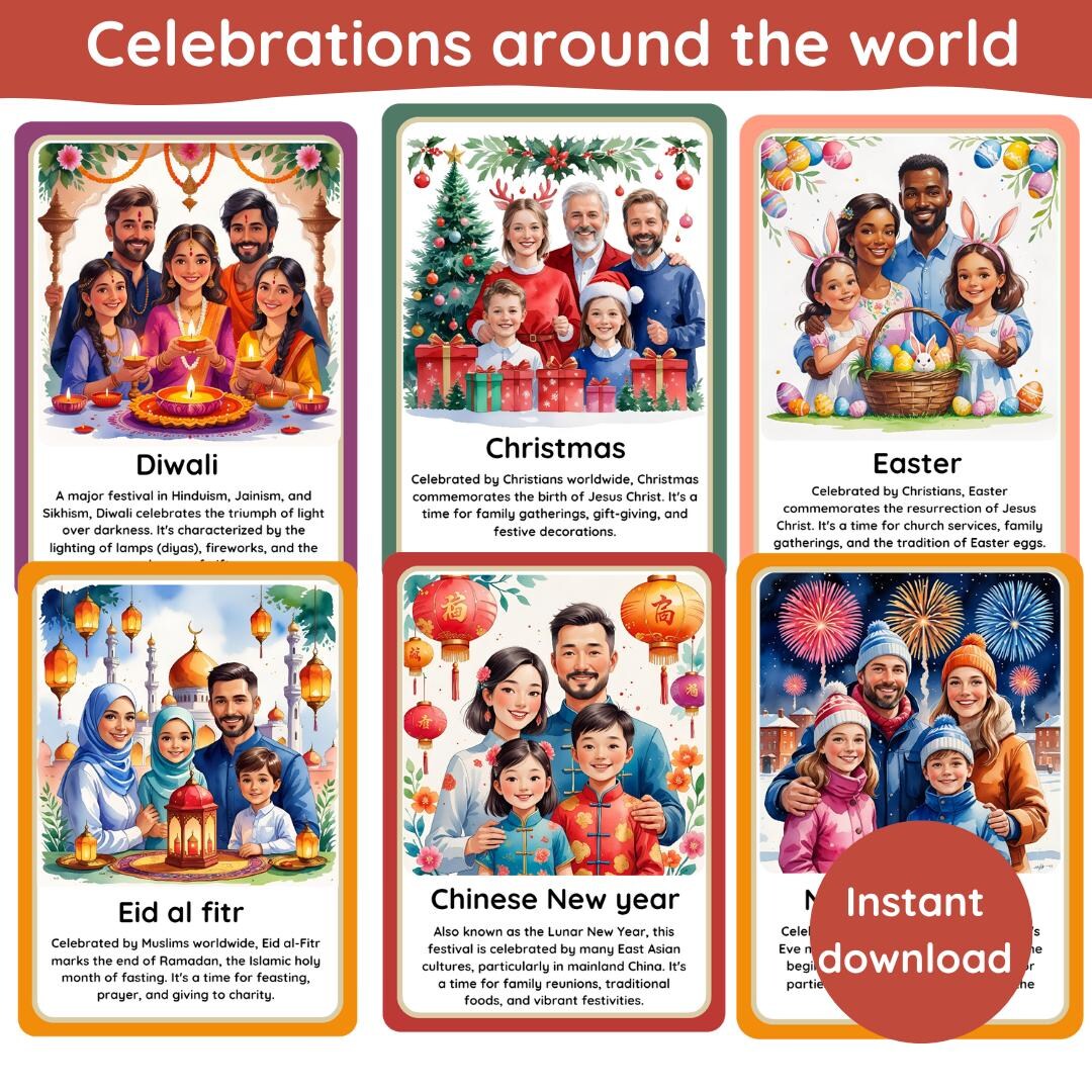 Celebrations Around the World Flashcards | a Set of 7 Flashcards Plus ...