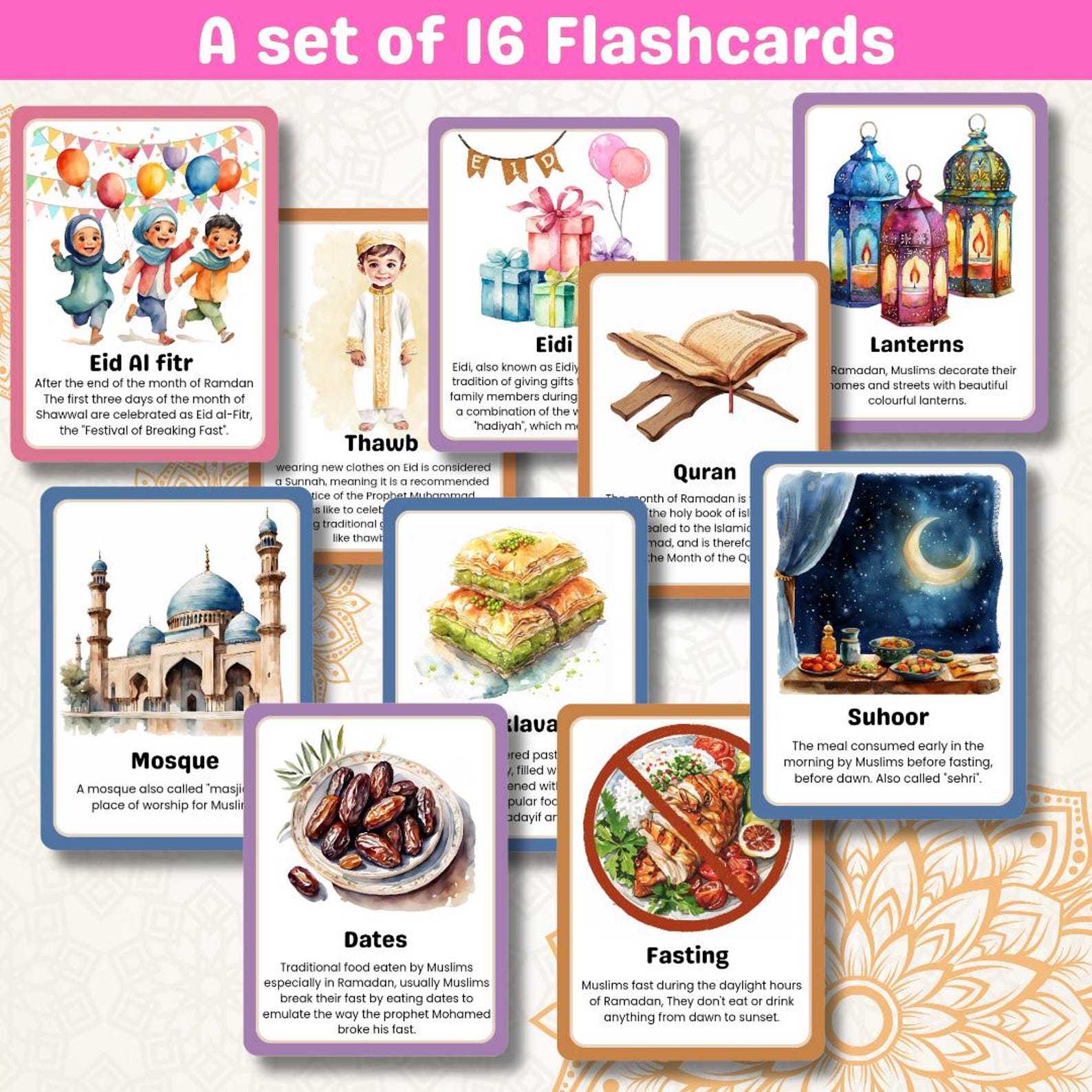Ramadan Flash Cards and Story Props | Ramadan 16 Flash Cards | Islamic ...
