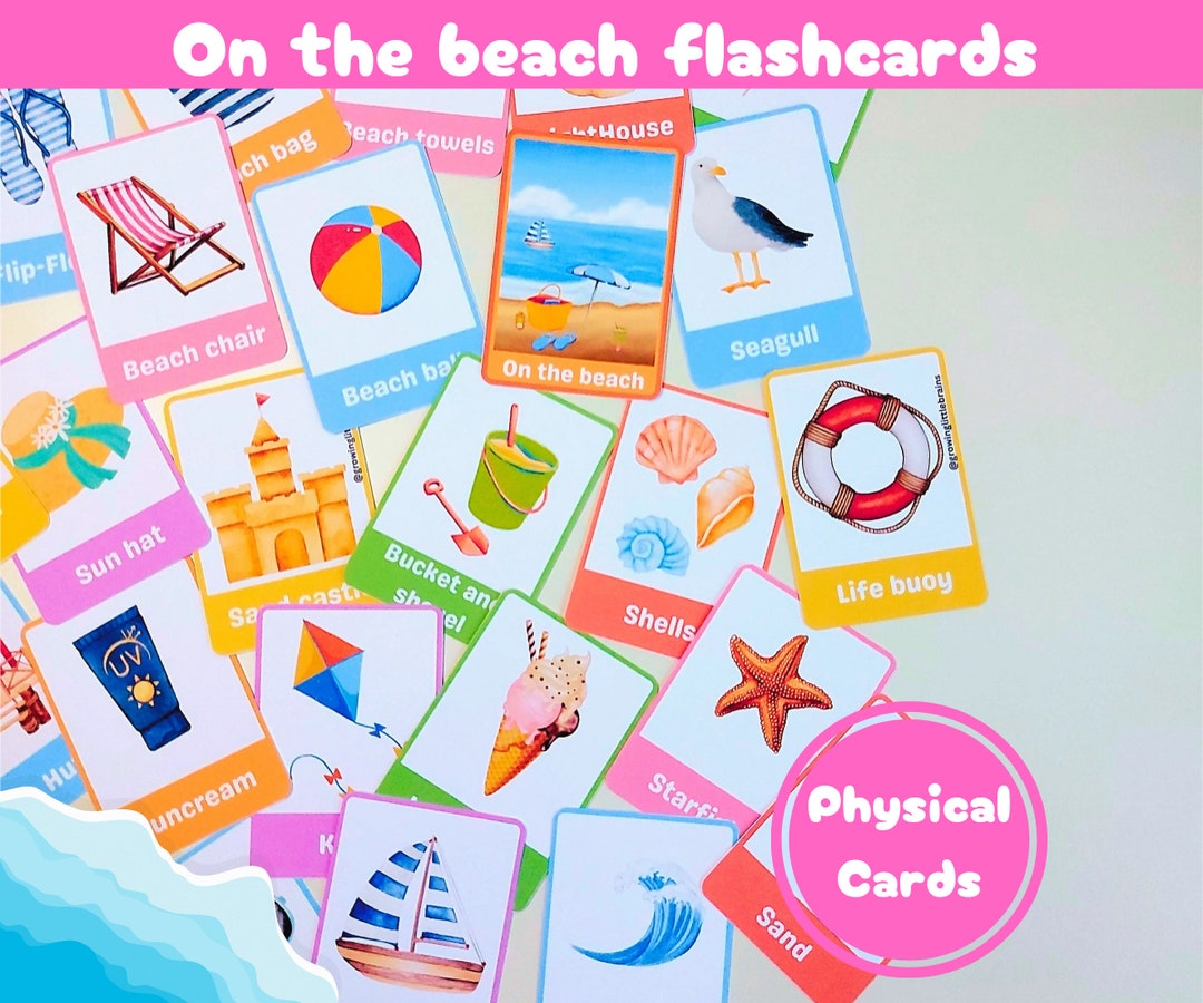 On the Beach Flashcards | Summer Flashcards With Beautiful Watercolour ...