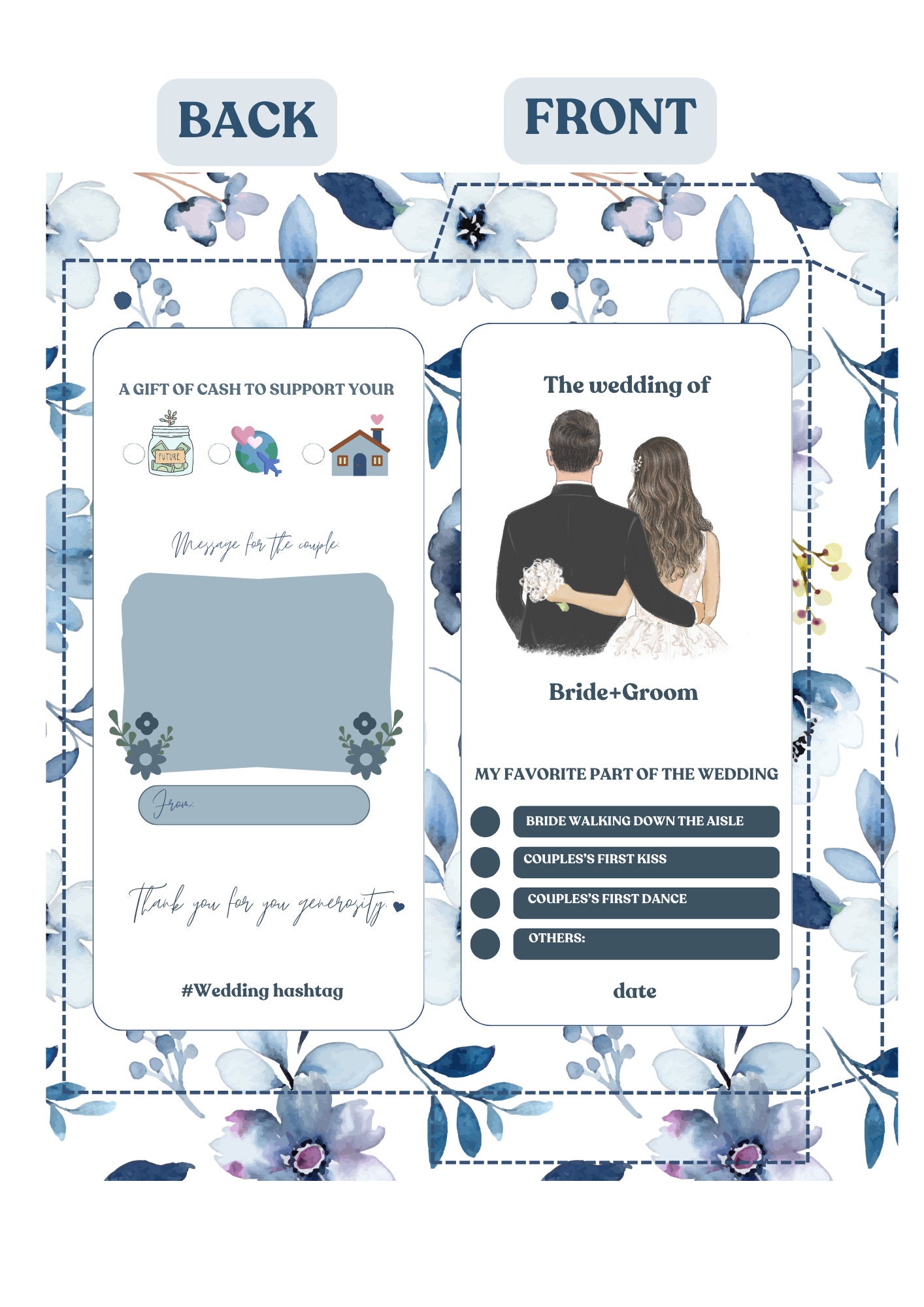 Editable Dusty Blue Money Envelope for Wedding - Etsy