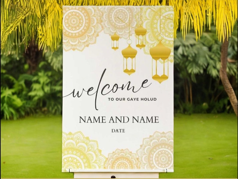 Gaye Holud Welcome Sign | Haldi Poster | Minimal Mandala Design ...