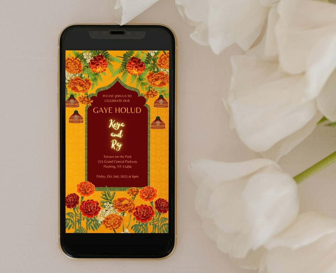 Marigold Gaye Holud Haldi Digital Invitation | Desi Event Evite | Henna ...