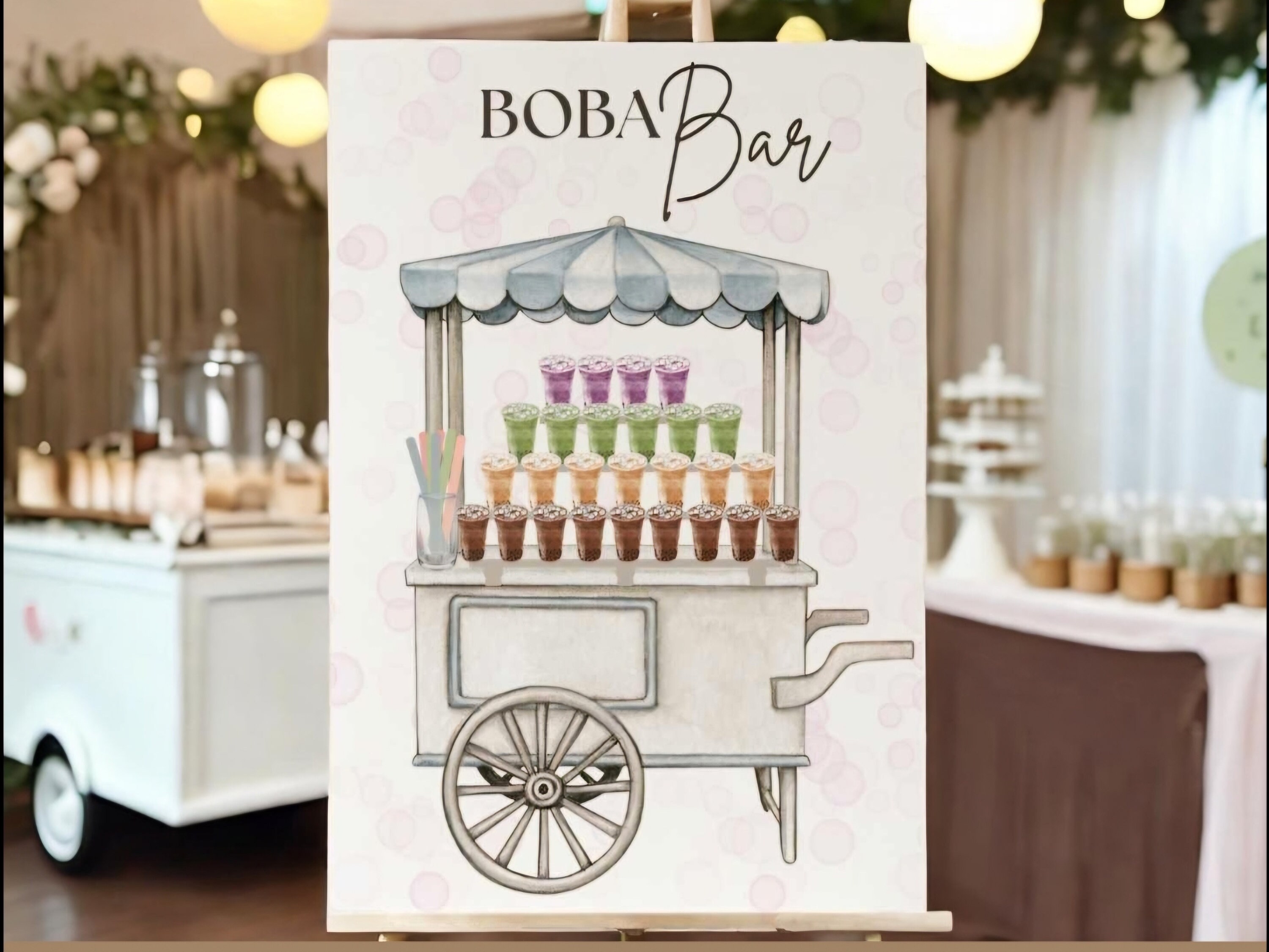 Bubble Tea Boba Bar Cart Stall Sign | Drink Station Sign | Birthday ...